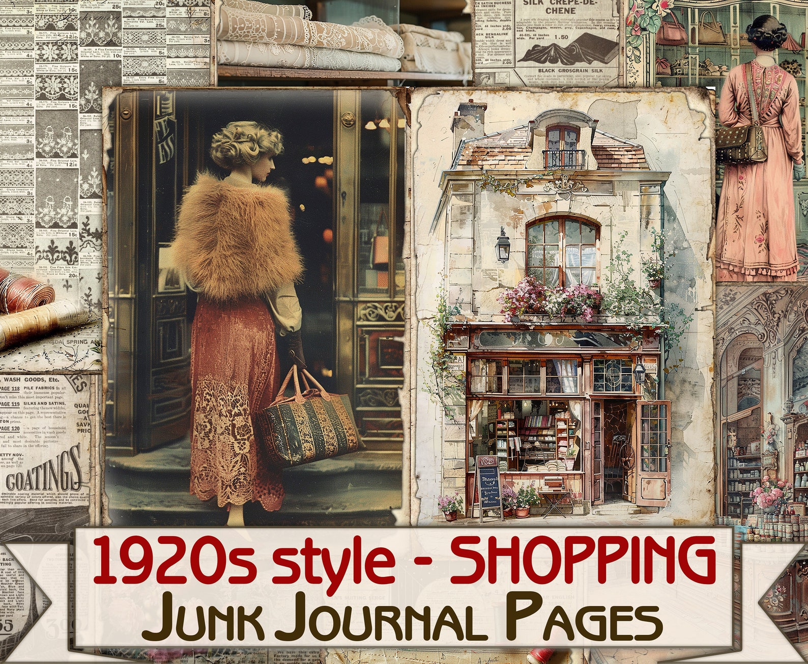 Vintage Fashion Junk Journal Kit 1920s Style Sewing Shopping,collage ...