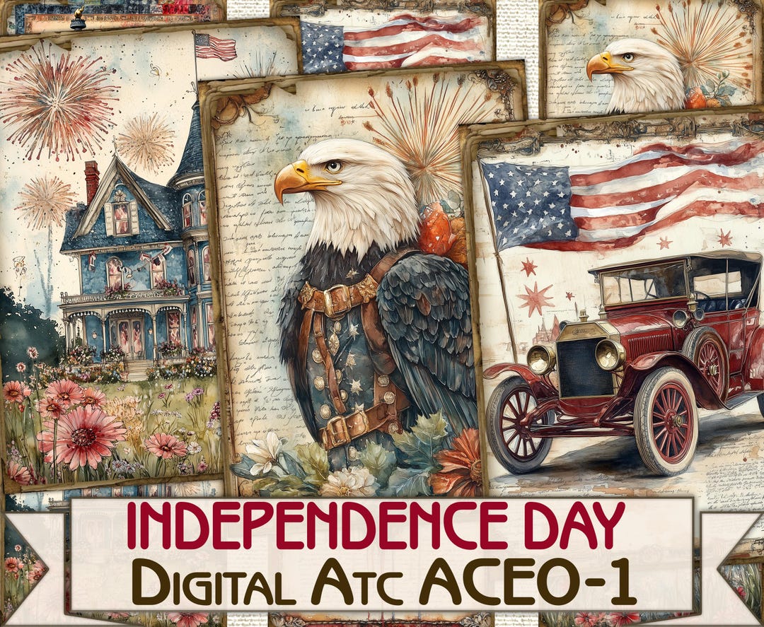 Vintage Independence Day Picture Collage Printable Cards Atc + BONUS ...