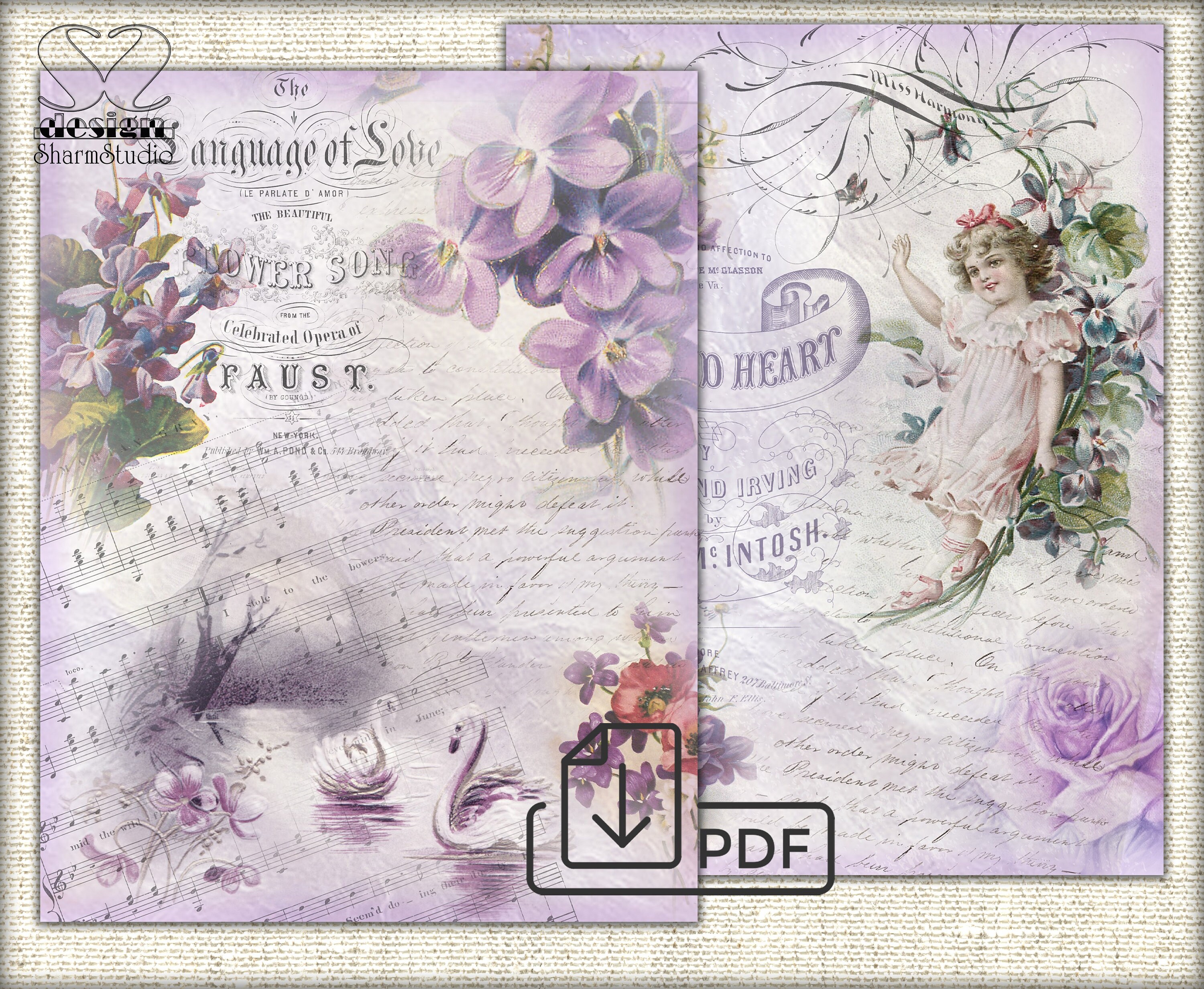 Vintage Violets Digital Picture Collageprintable Papers | Etsy