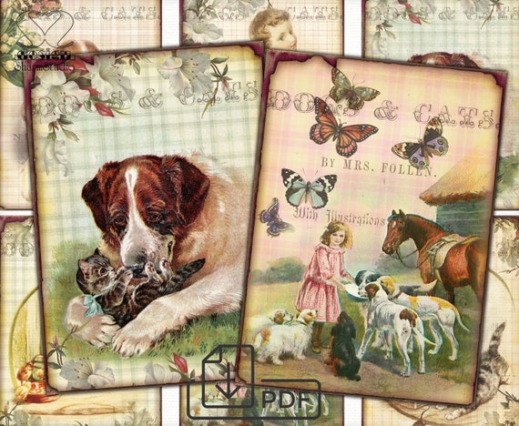 Vintage Dogs Picture Digital Atc Aceoephemera Paperpicture | Etsy
