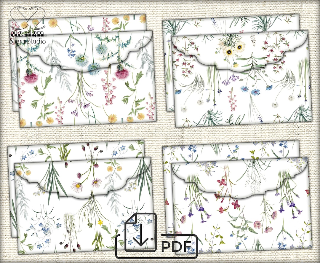 Vintage Botanical Floral Envelopes Printable,envelope Template ...