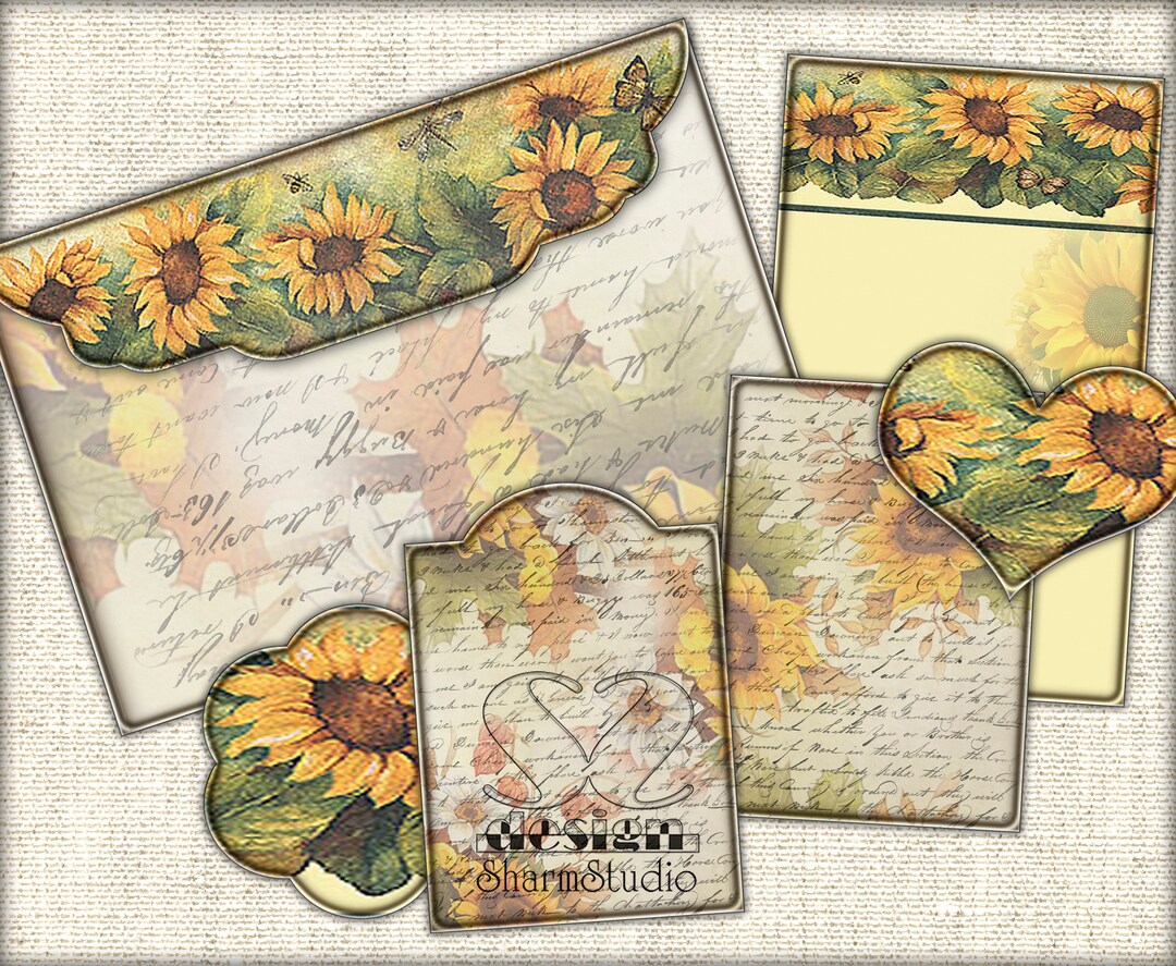 SUNFLOWER Digital Envelopes Template Sheet Set Envelope,tags&cards - Etsy