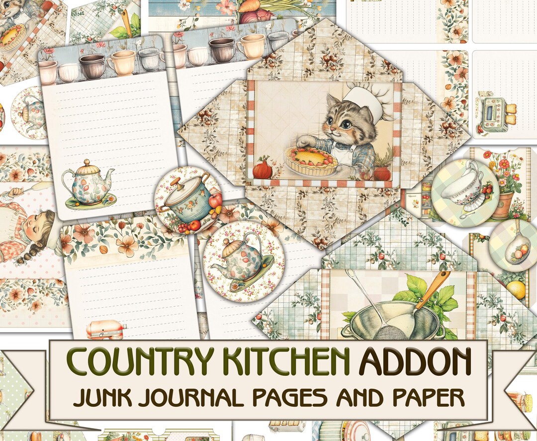 Country Kitchen Junk Journal Pages Addon,scrapbooking Cook Book Collage ...