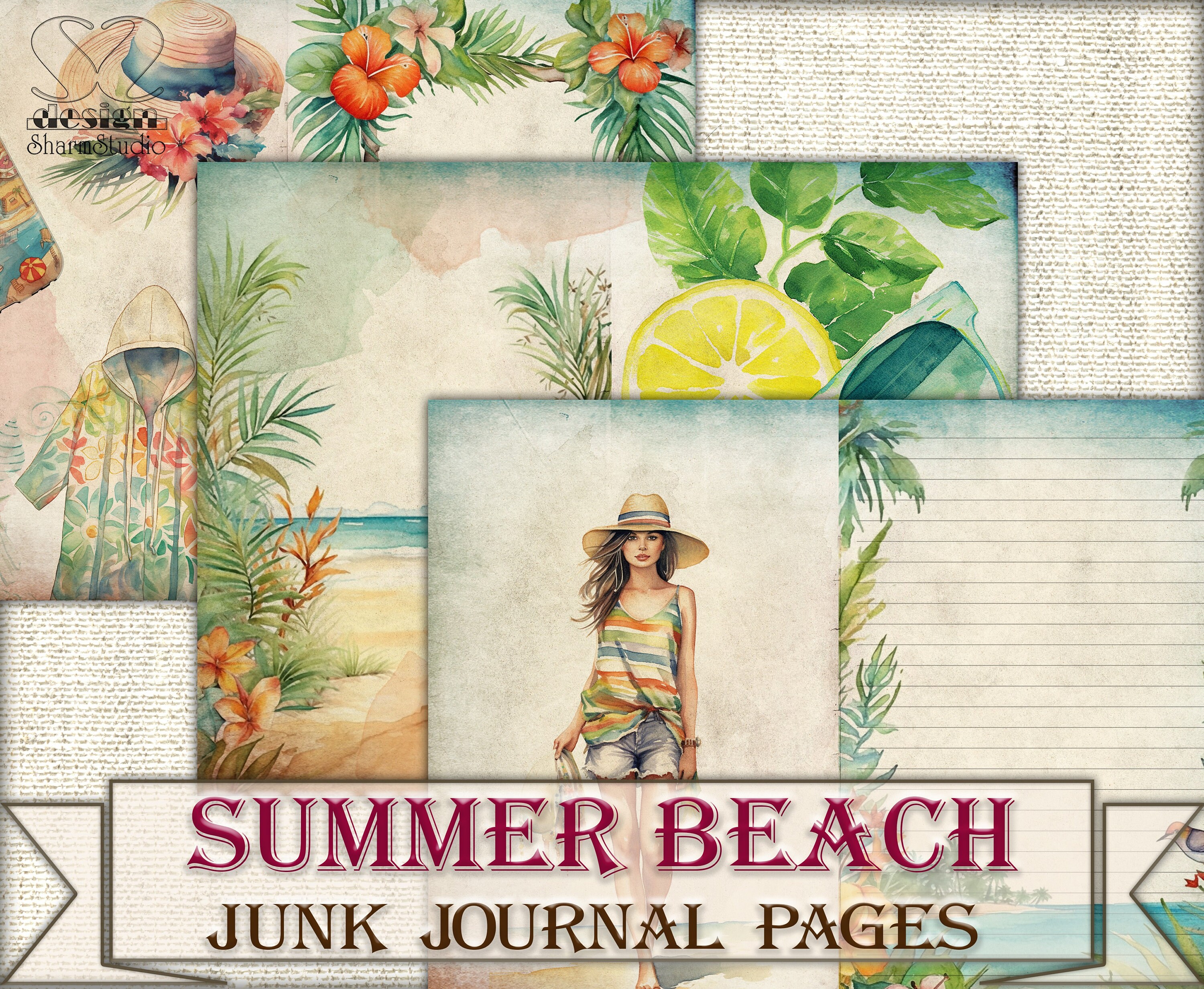 Summer Beach Junk Journal Pages Printables,vacation Papers - Etsy
