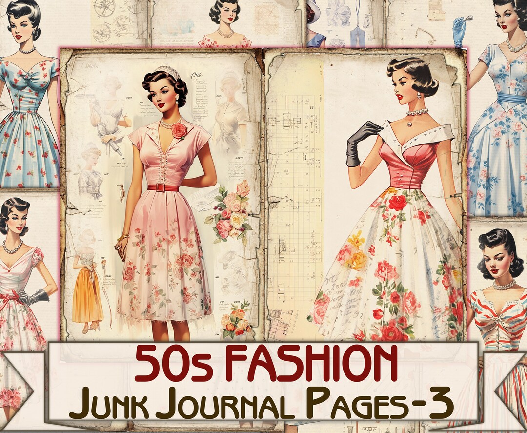 Retro 50s Fashion Junk Journal Pages Part 3, Collage Sheets Printables ...