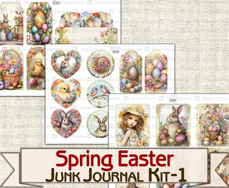 Vintage Spring Easter Junk Journal Kit,digital Picture Collage ...