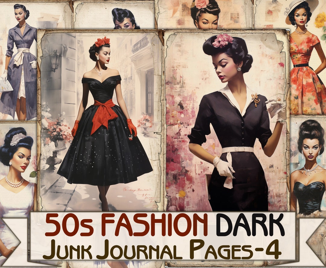 Retro 50s Dark Fashion Junk Journal Pages Part 4, Collage Sheets ...