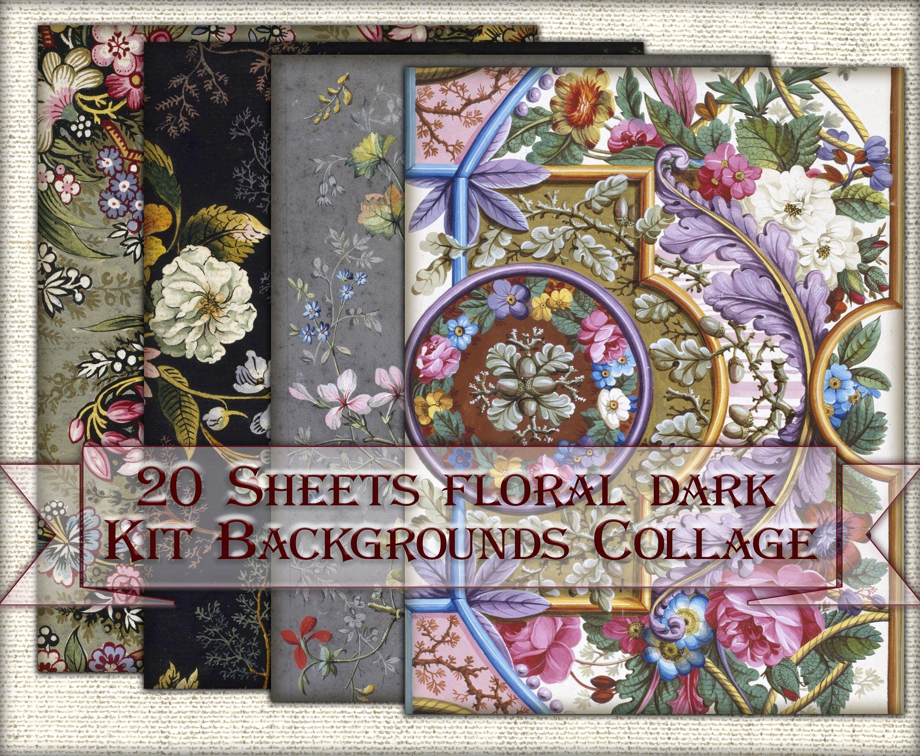 Vintage Kit Backgrounds Botanical Printcollage Sheets Floral - Etsy
