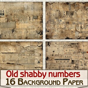 Vintage Old Shabby Numbers Grunge Digital Paper,background Papers ...