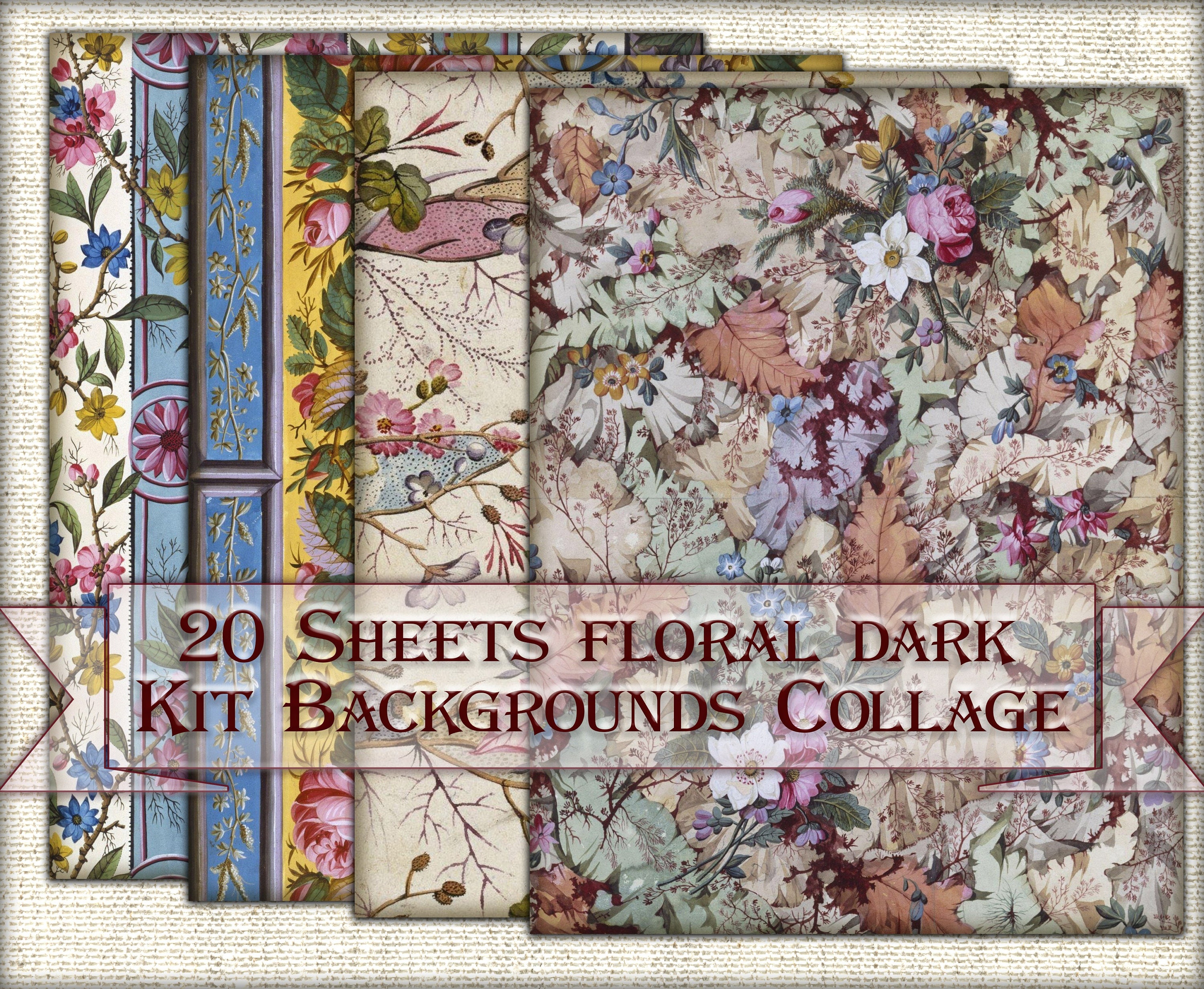 Vintage Kit Backgrounds Botanical Printcollage Sheets Floral - Etsy
