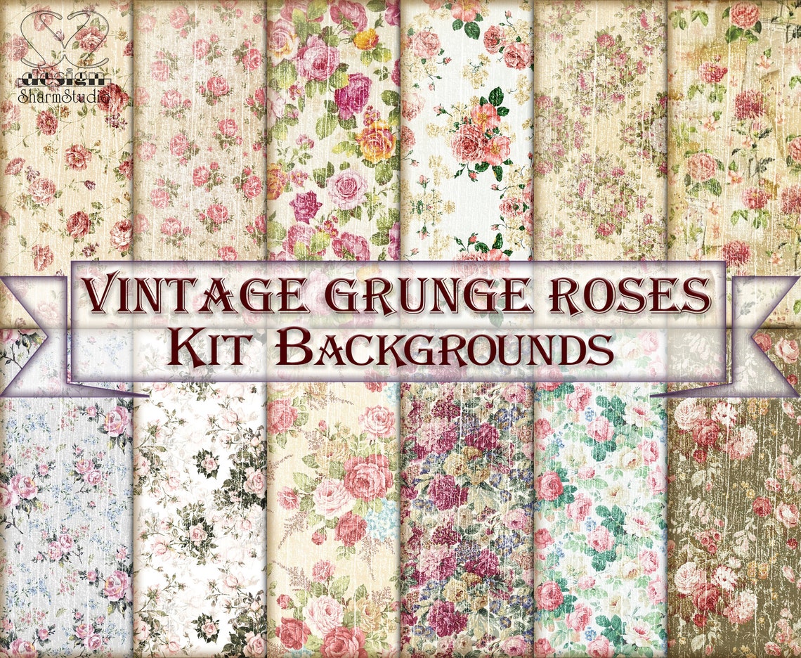 Grunge Pattern Paperswatercolor Vintage Roses Backgrounds - Etsy