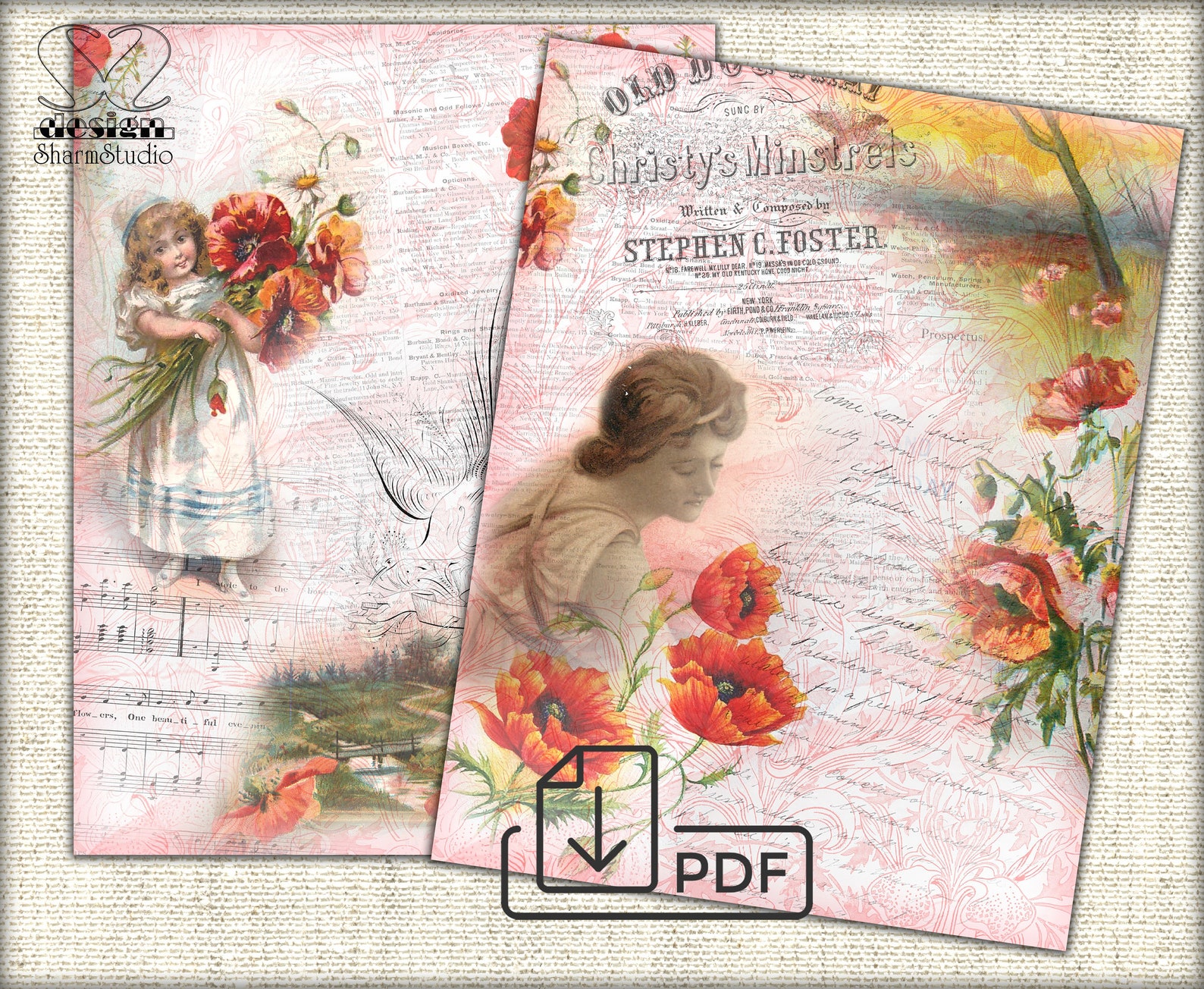 Vintage Poppies Digital Picture Collageprintable Papers - Etsy