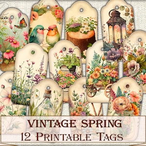 Vintage Spring Tags Printable Junk Journal Ephemera - Etsy