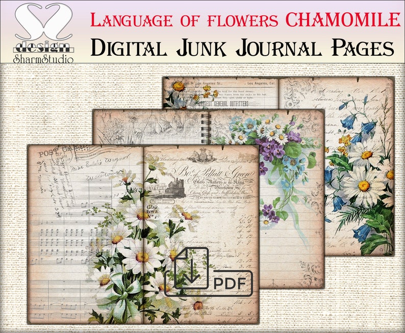 Vintage Printable Sheets Chamomilecollage Picture Pages - Etsy