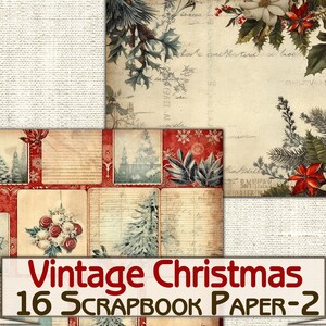 Vintage Christmas Background, Scrapbook Paper Pack-2 Printable 16 Pages ...