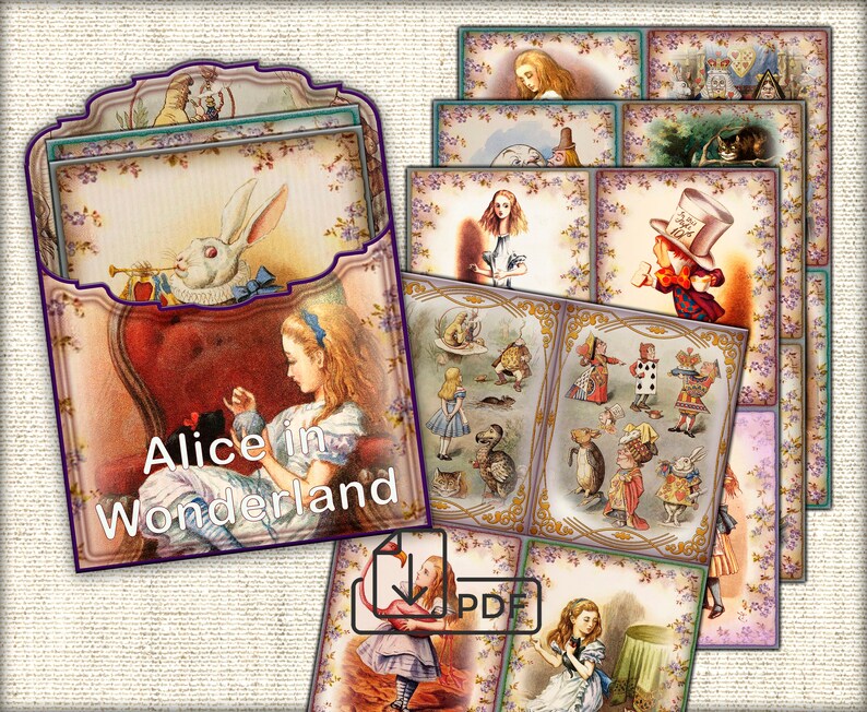 Alice in Wonderland Digital Pocket Junk Journal Pageart Set - Etsy