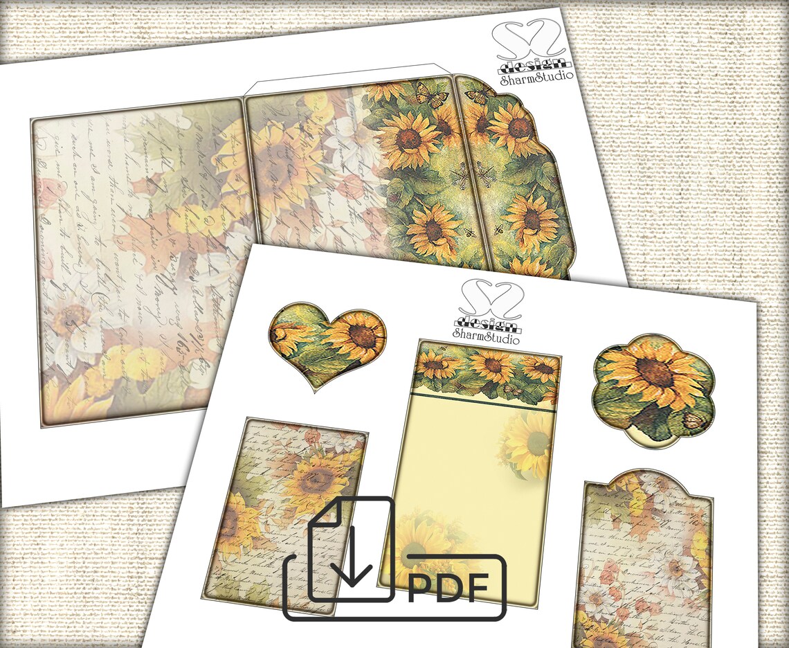 SUNFLOWER Digital Envelopes Template Sheet Set | Etsy