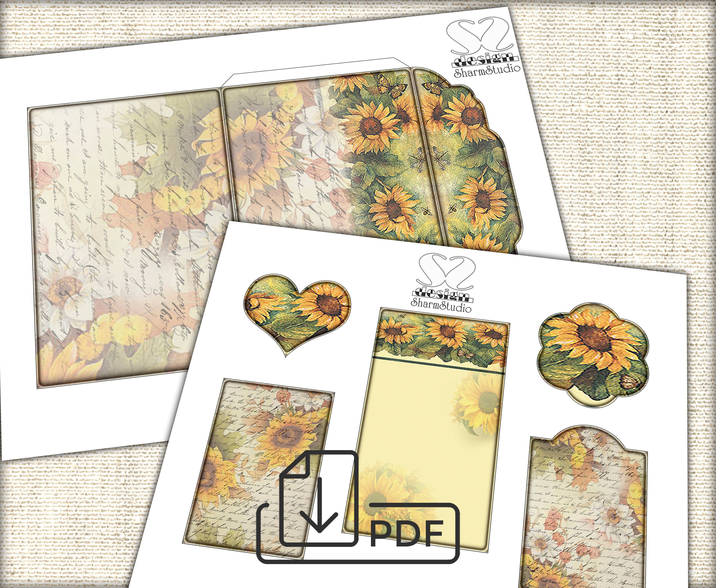 SUNFLOWER Digital Envelopes Template Sheet Set - Etsy