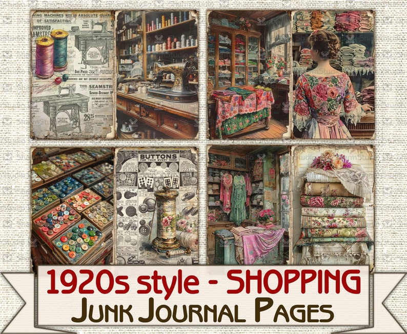 Vintage Fashion Junk Journal Kit 1920s Style Sewing Shopping,collage ...