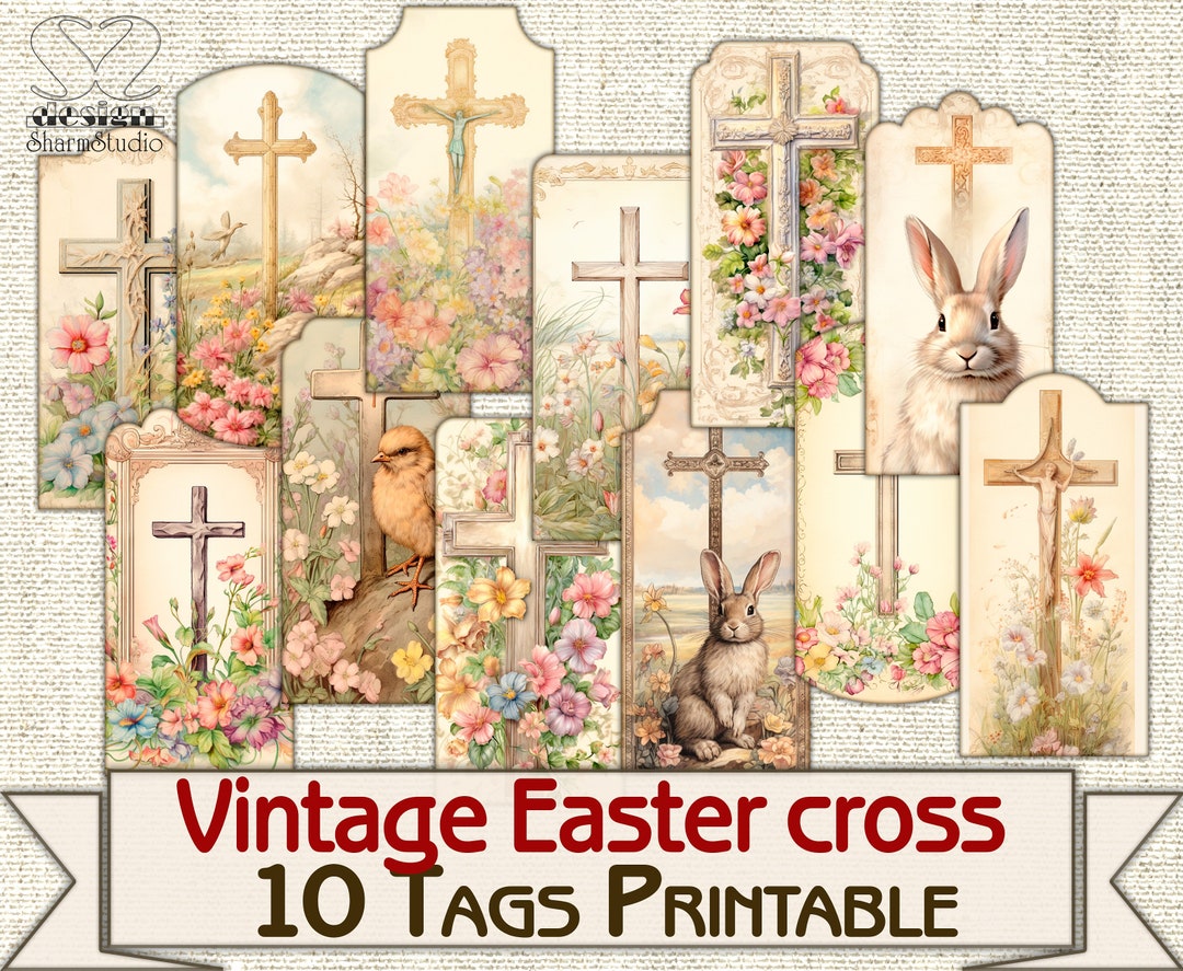 Vintage Easter Cross Ephemera Tags Printable,scrapbook Junk Journal ...