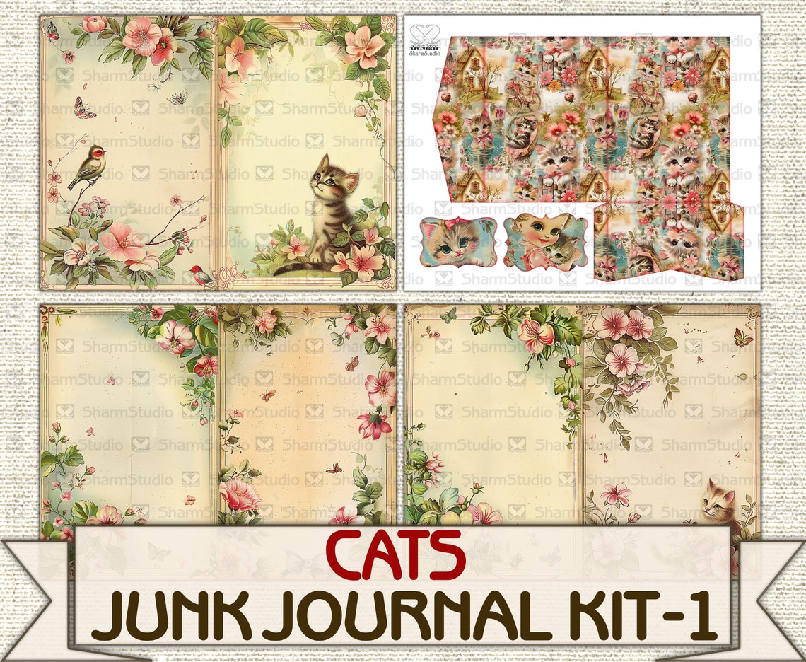 Funny Cats Junk Journal Pages-1, Fantasy Cartoons 50's Style,digital ...