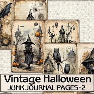 Vintage Halloween Junk Journal Pages-2,gothic Picture Collage,digital ...