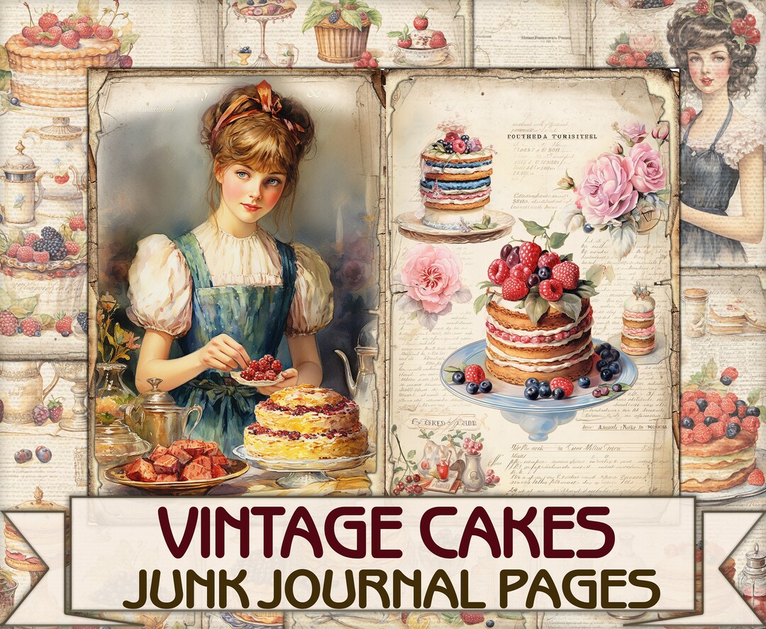 Vintage Cooking Junk Journal,cakes Cookbook Pages Recipe Collage ...