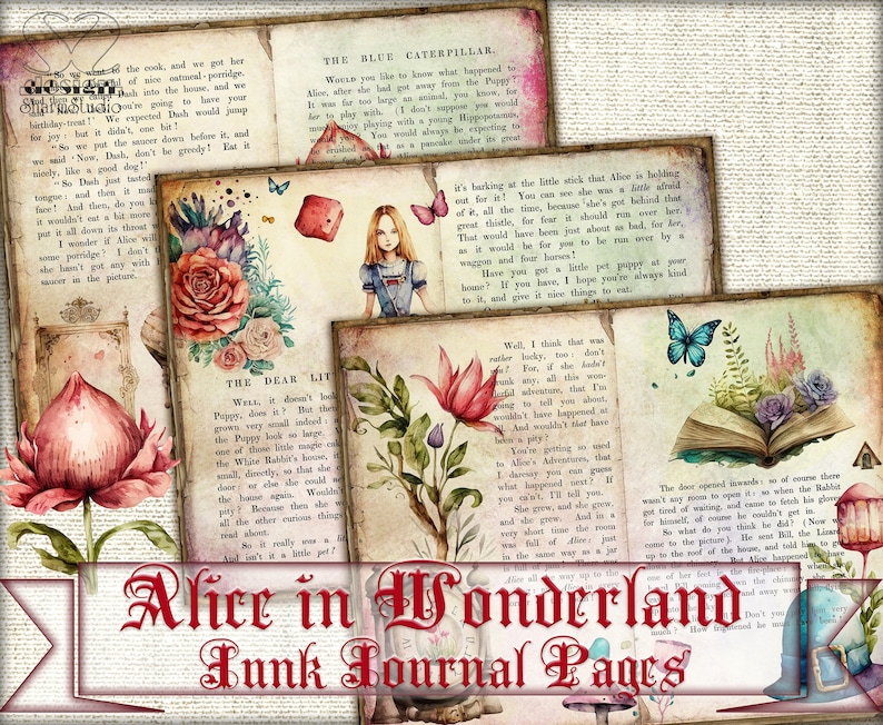 Digital Fairy Tale Kit Junk Journals Page Printables Alice in - Etsy