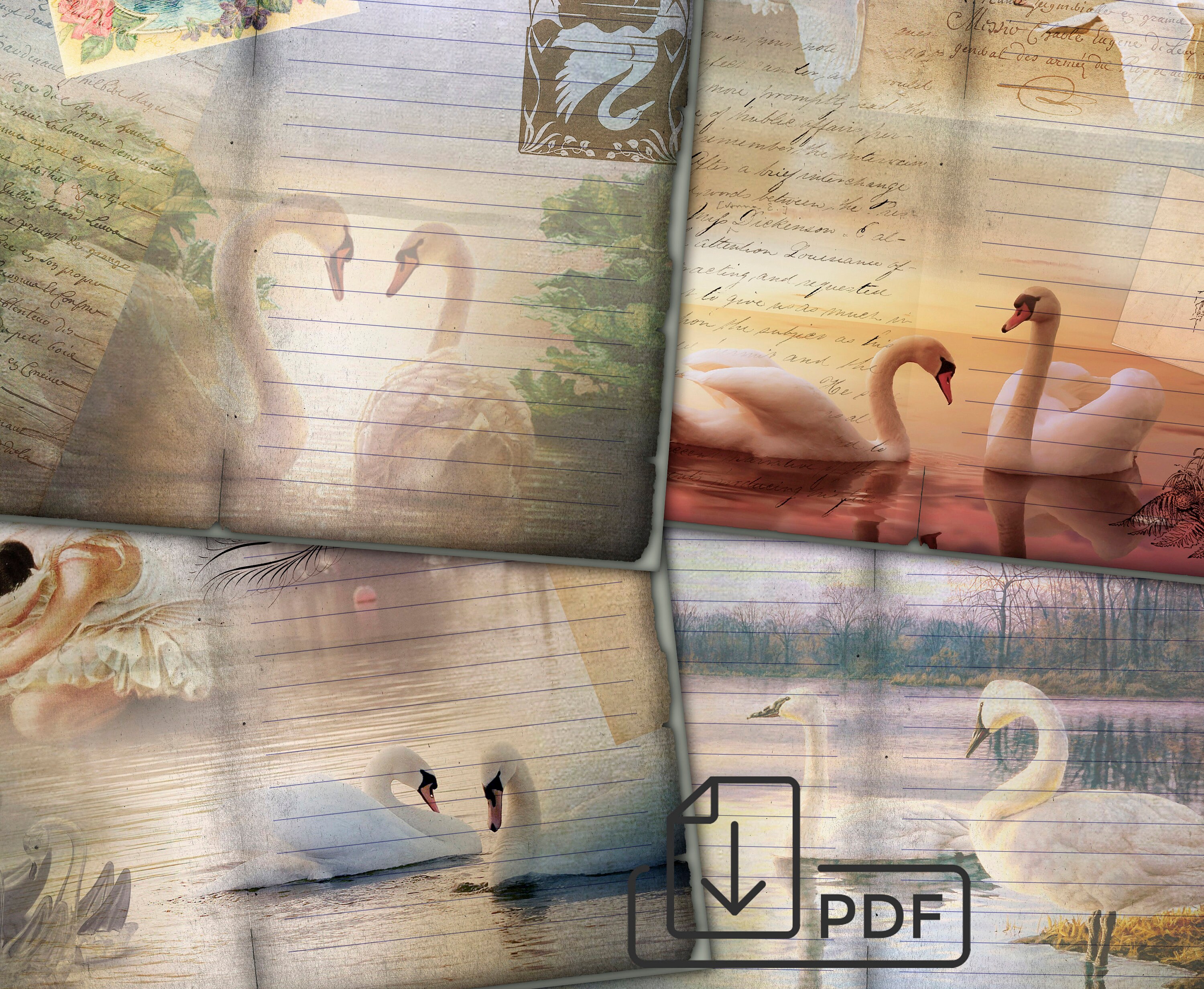 Vintage Swans Junk Journal Printable Pagespicture Collage Kit - Etsy