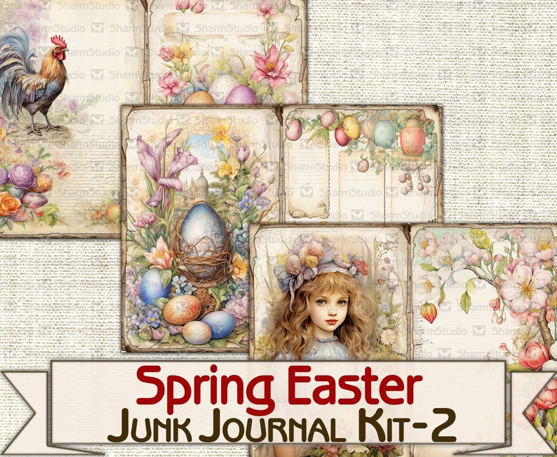 Vintage Spring Easter Junk Journal Kit-2,digital Picture Collage ...