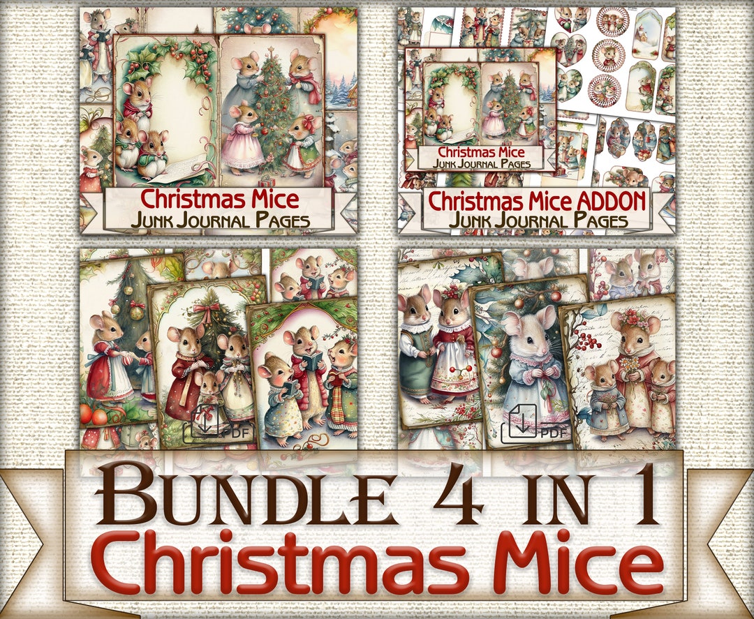 Christmas Mice Collage Printable Bundle,xmas Decoupage Digital Papers ...