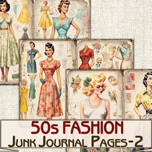 Retro 50s Fashion Junk Journal Pages Bundle, Collage Sheets Printables ...