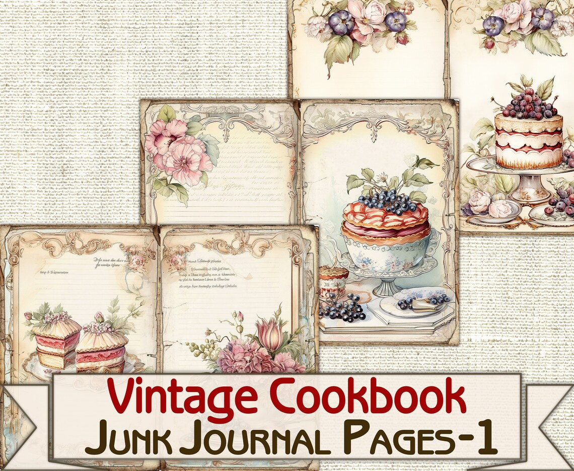 Vintage Cookbook Junk Journal,cooking Pages Printable,old Recipe Book ...