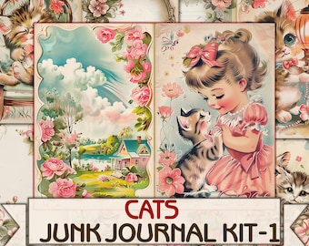 Funny Cats Junk Journal Pages-1, Fantasy Cartoons 50's Style,digital ...