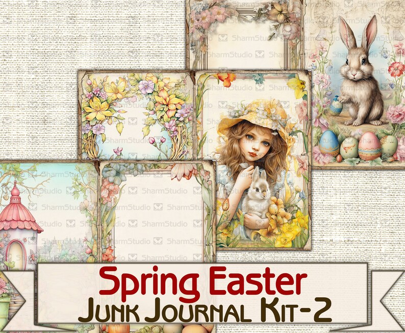 Vintage Spring Easter Junk Journal Kit-2,digital Picture Collage ...