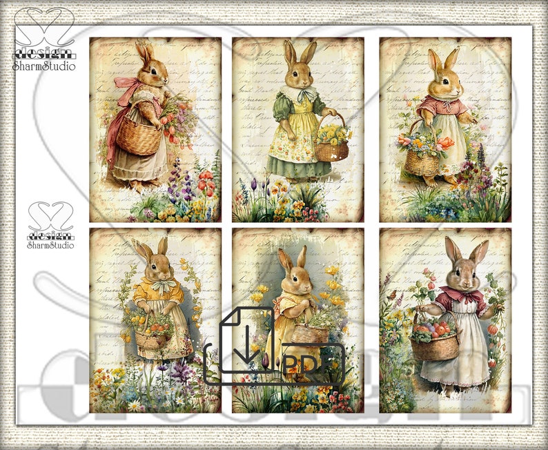 Vintage Easter Bunny Collage Digital Picture Printable Cards - Etsy