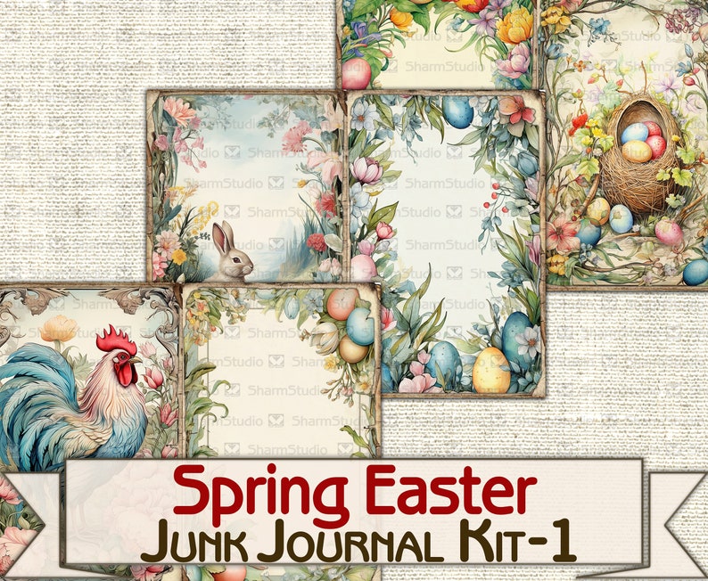 Vintage Spring Easter Junk Journal Kit,digital Picture Collage ...