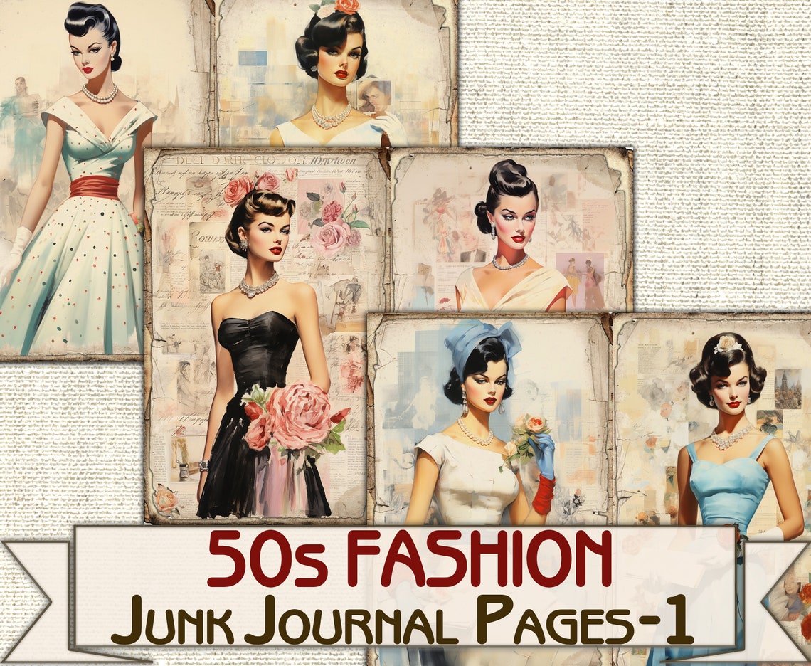 Retro 50s Fashion Junk Journal Pages Part 1, Collage Sheets Printables ...
