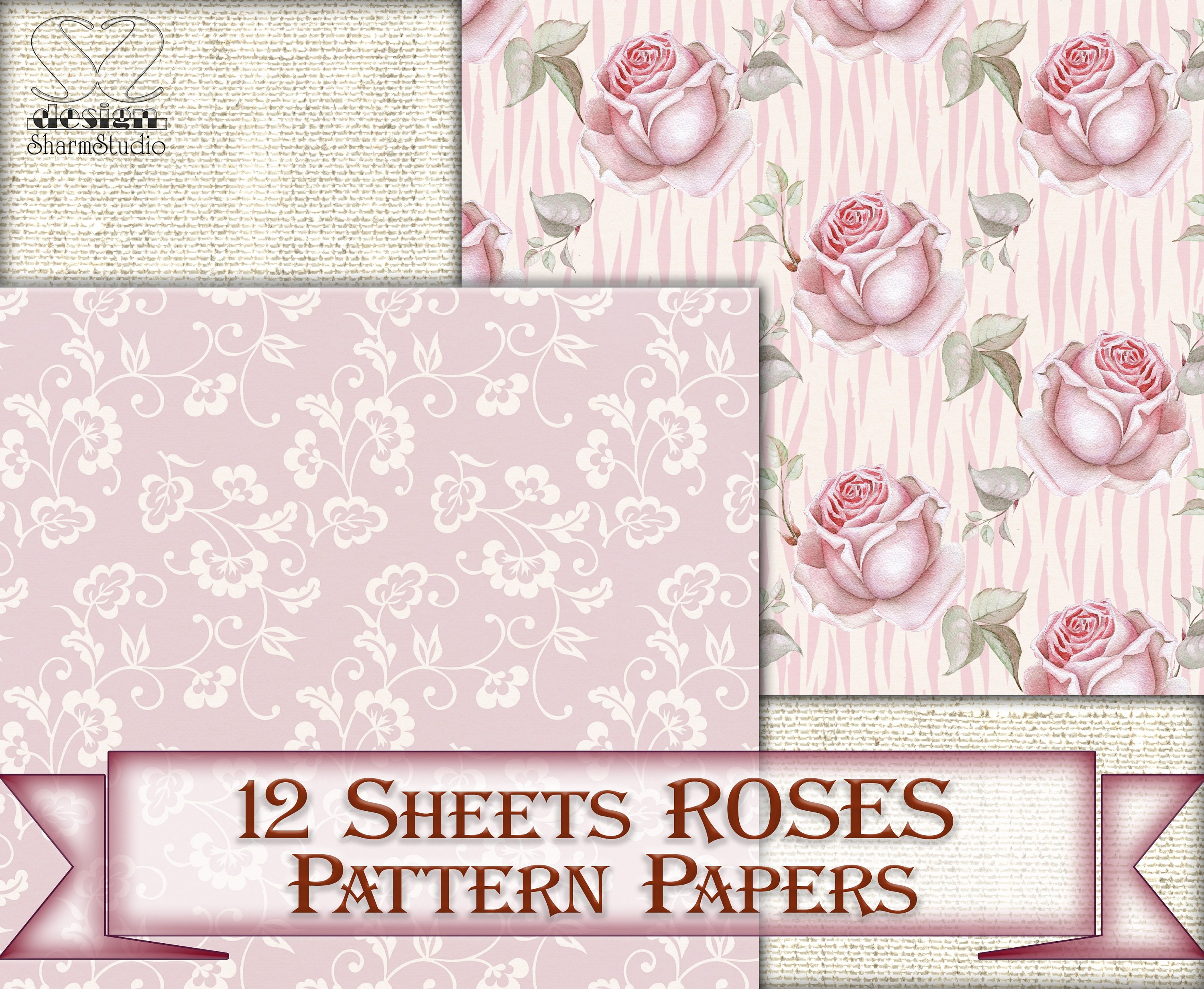 Roses Pattern Paperscollage Sheets Floralkit Backgrounds - Etsy