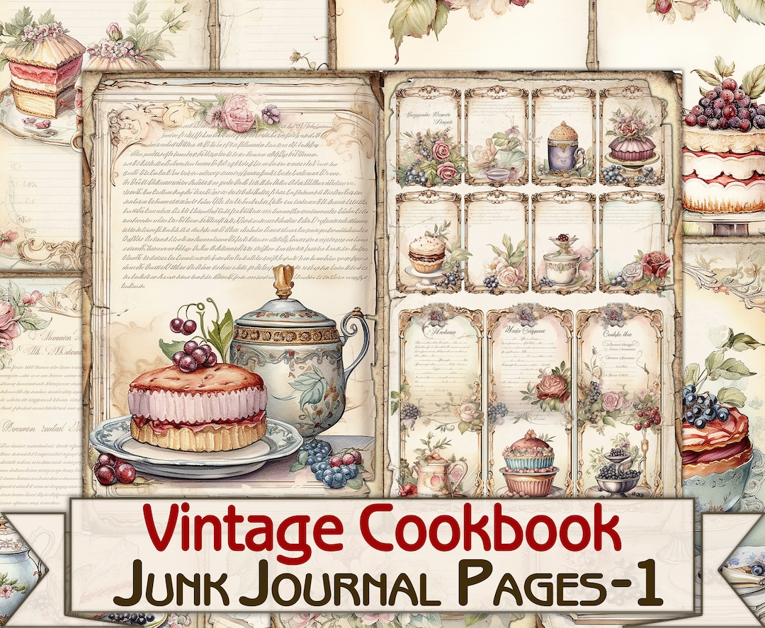 Vintage Cookbook Junk Journal,cooking Pages Printable,old Recipe Book ...