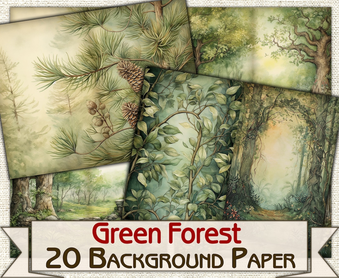 Vintage Green Forest Digital Paper,background Papers,printable 20 Pages ...