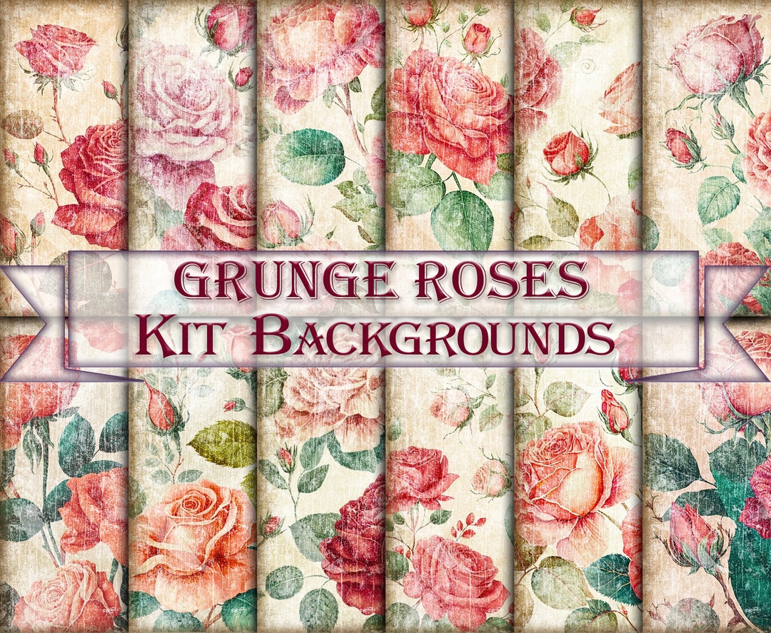 Grunge Pattern Papers,watercolor Roses Backgrounds Printable 12 Pages ...