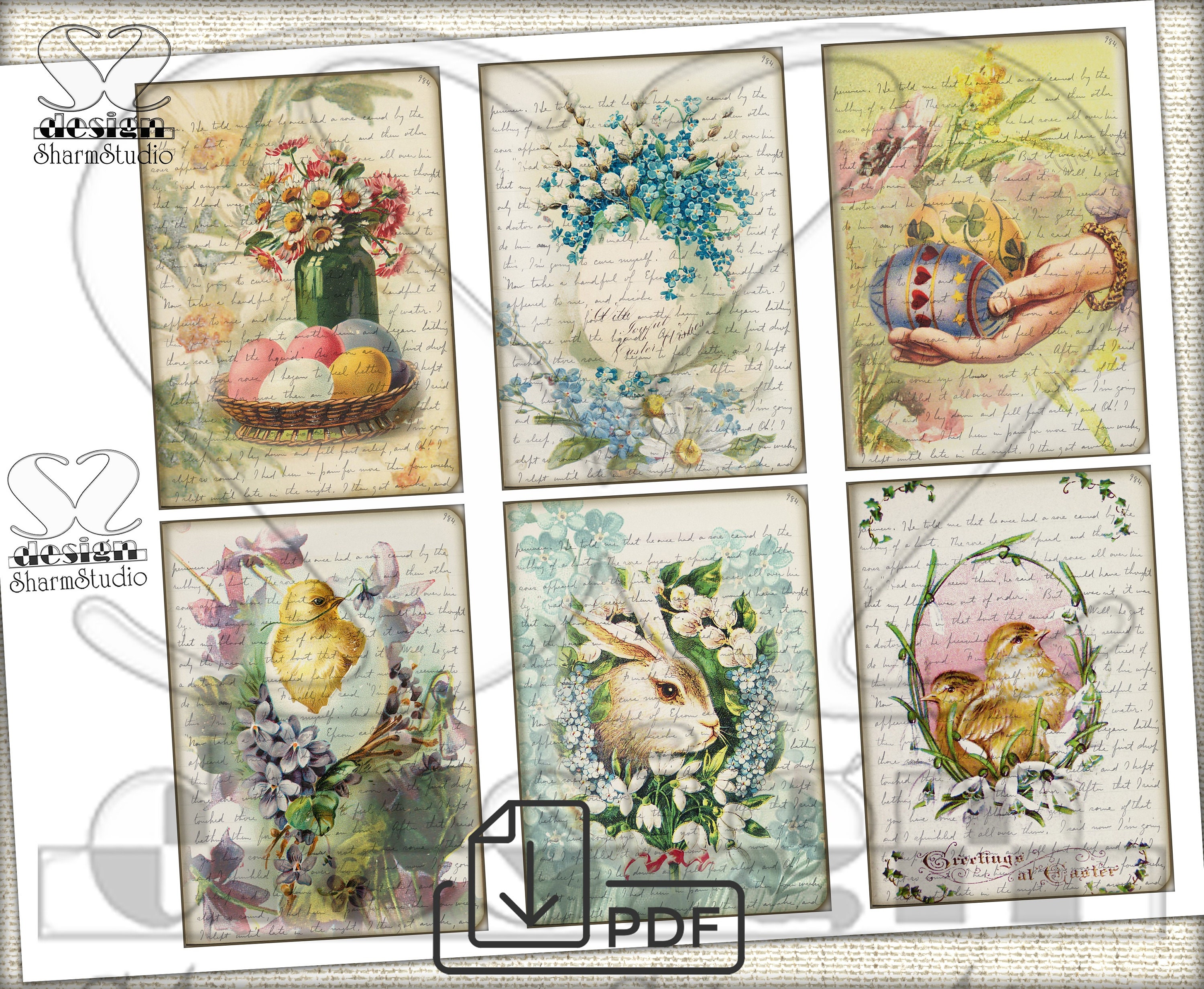 Vintage Easter Spring Digital Picture Collage Printable Cards - Etsy