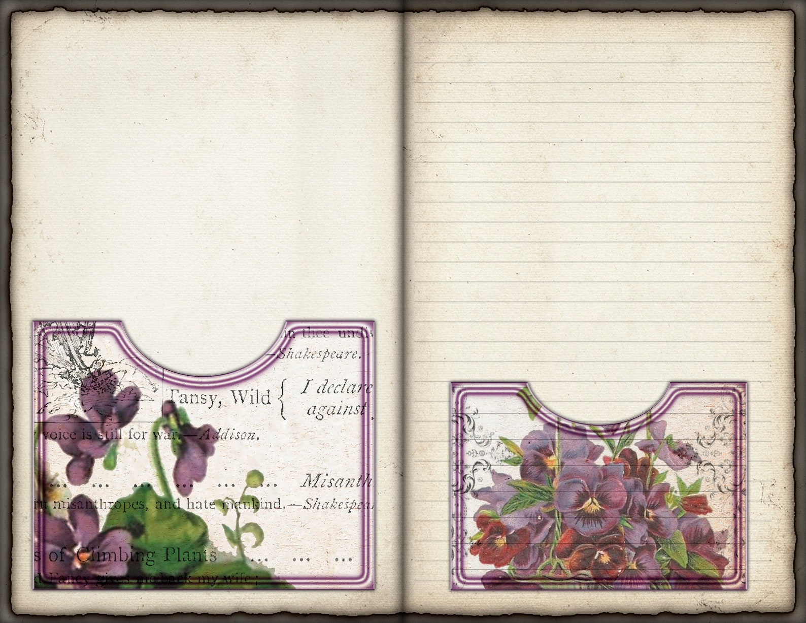 VIOLETS Digital Journal Pockets Printable,paper Pocket Designs - Etsy