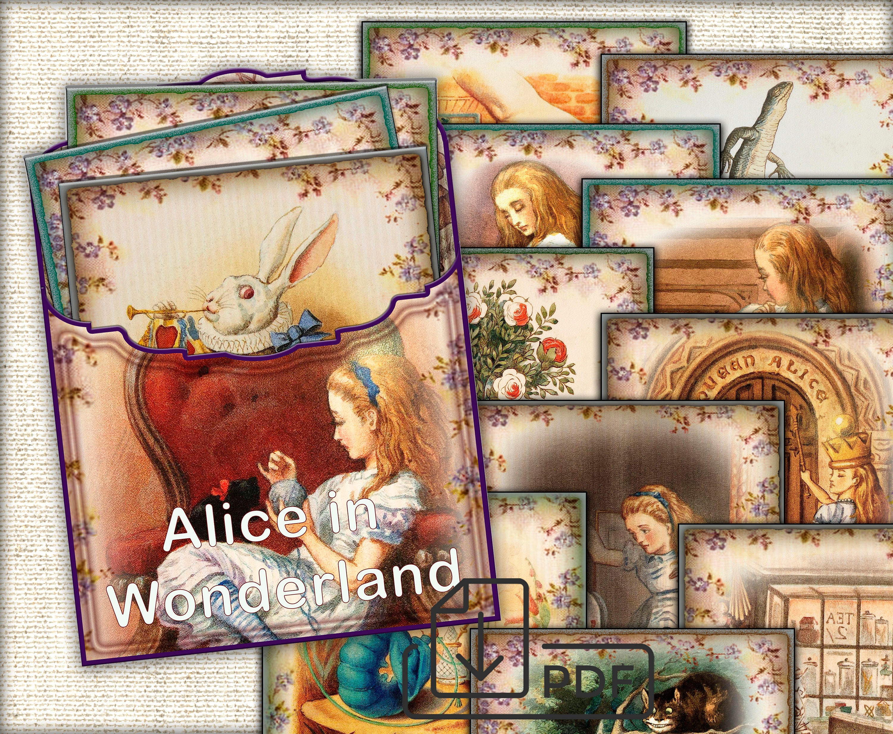 Alice in Wonderland Digital Pocket Junk Journal Page,art Set Pocket ...