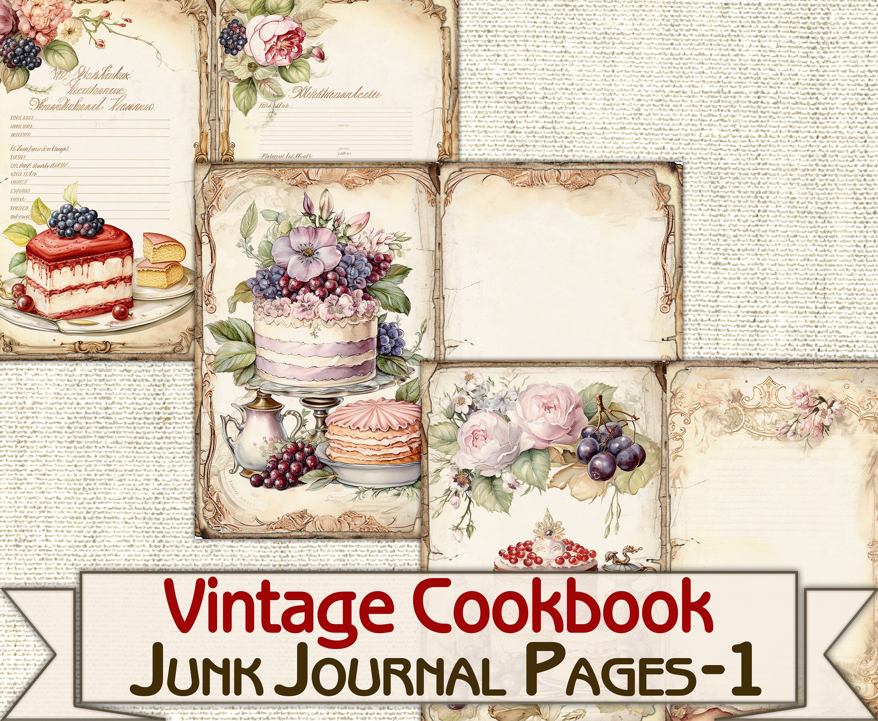 Vintage Cookbook Junk Journal,cooking Pages Printable,old Recipe Book ...