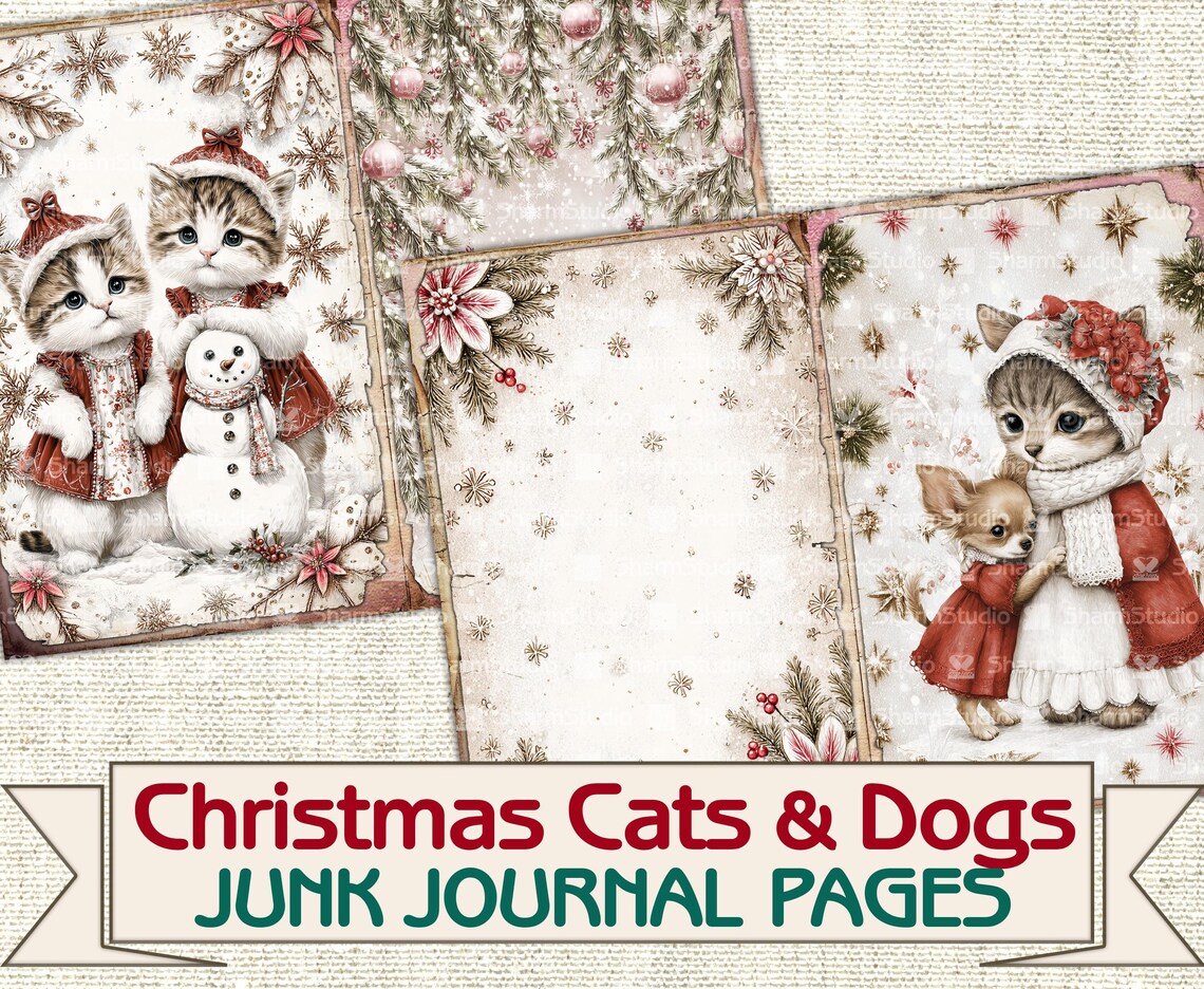 Christmas Cats and Dogs Junk Journal Kit,printable Collage Pages - Etsy