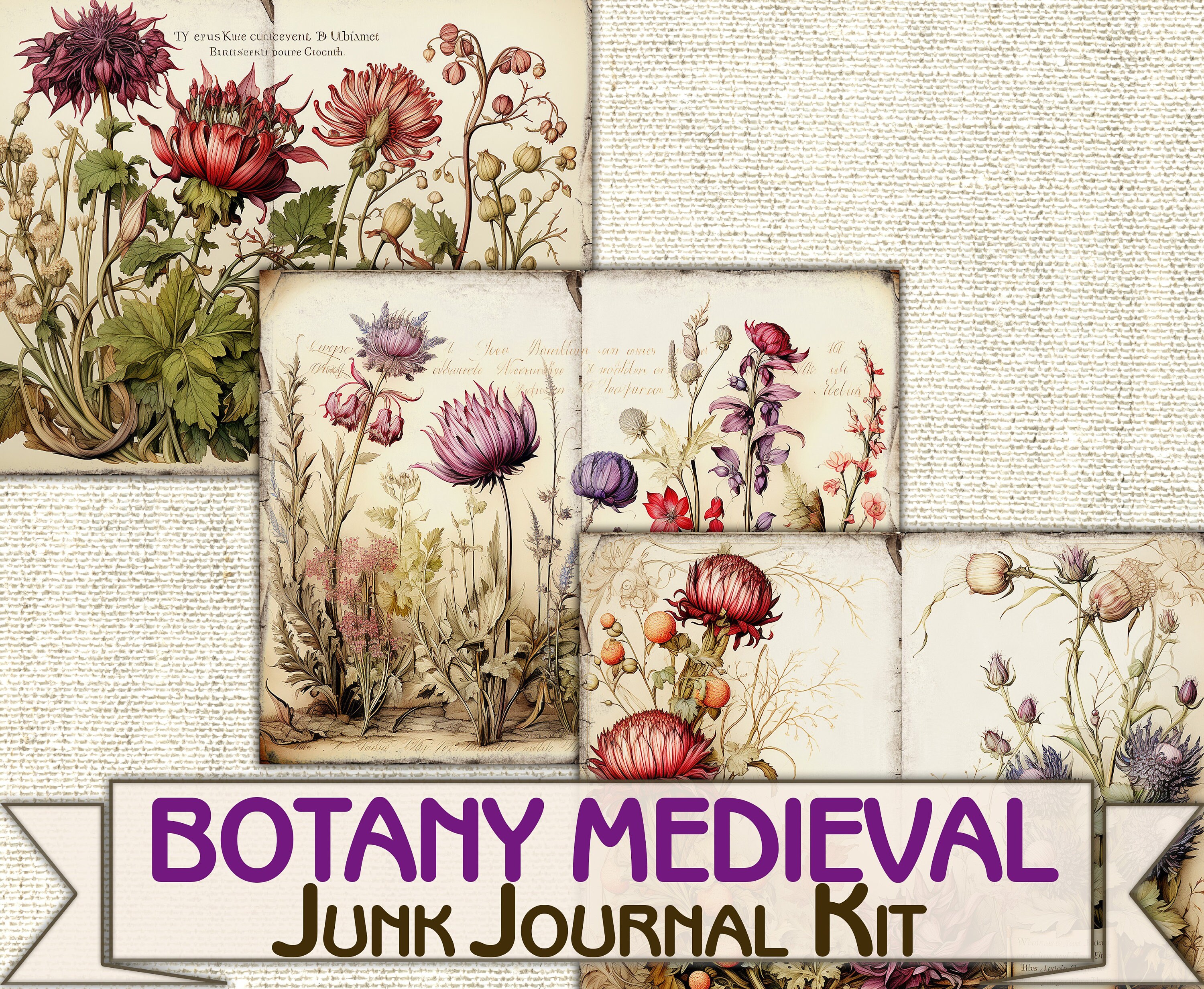 Medieval Botanical Junk Journal Pages,picture Collage Botany Plant - Etsy