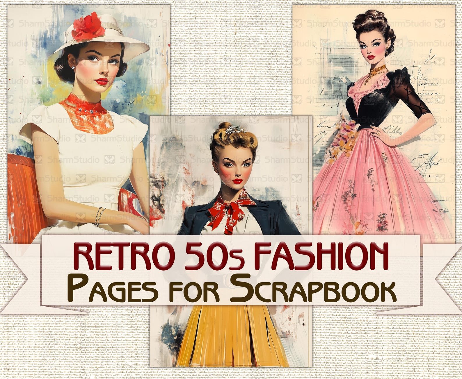 Retro 50s Fashion Pages for Scrapbook and Junk Journal, Vintage ...