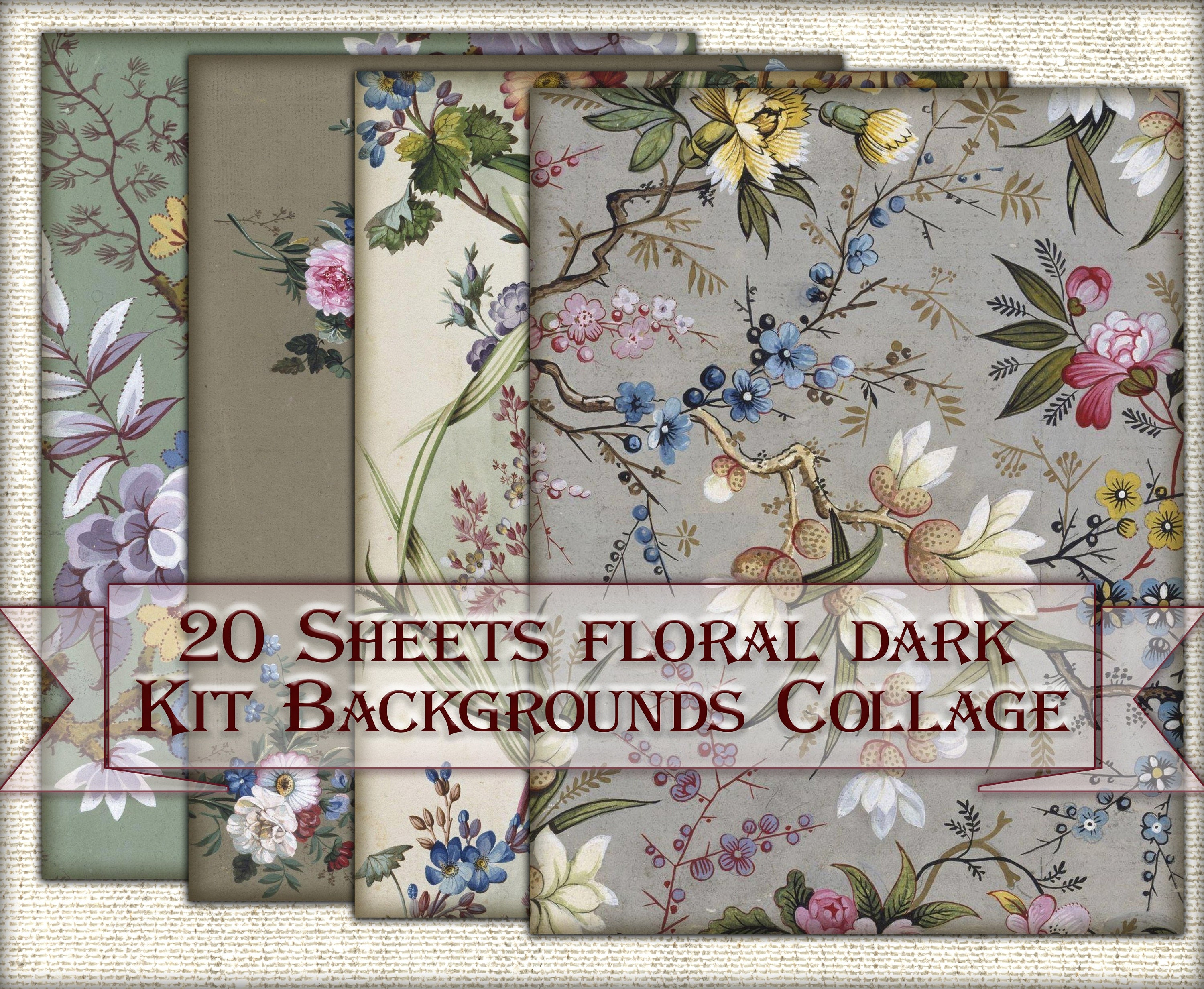 Vintage Kit Backgrounds Botanical Printcollage Sheets Floral - Etsy